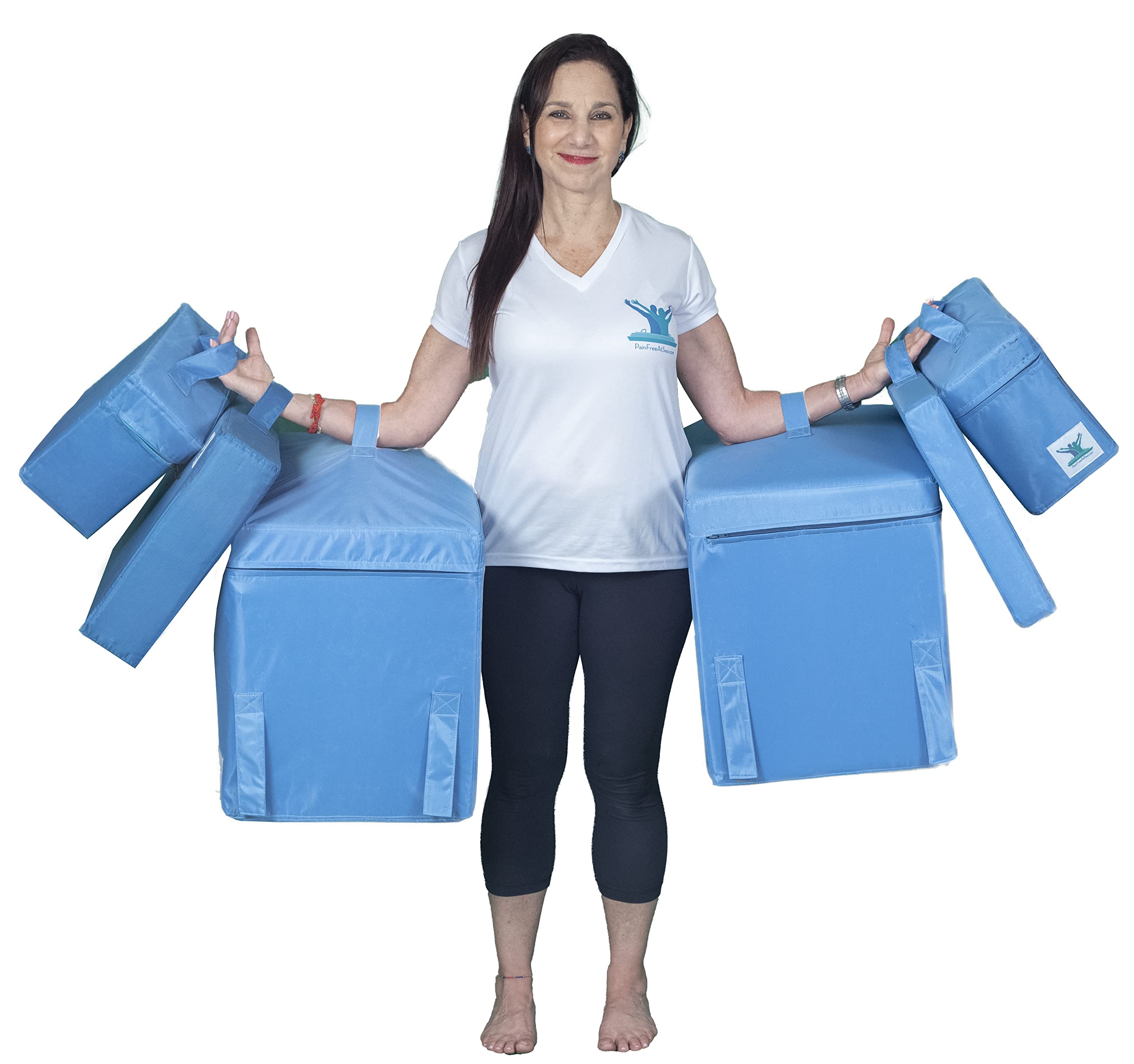 Pain Free-Posture SMALL Foam Block/Pillow & HEALING Aqua Strap/Yoga Belt Bundle-Record-Breaking Improved Egoscue Block- with practical Handle & Zipper- Waterproof- Best Belt with Plastic Strong Buckle