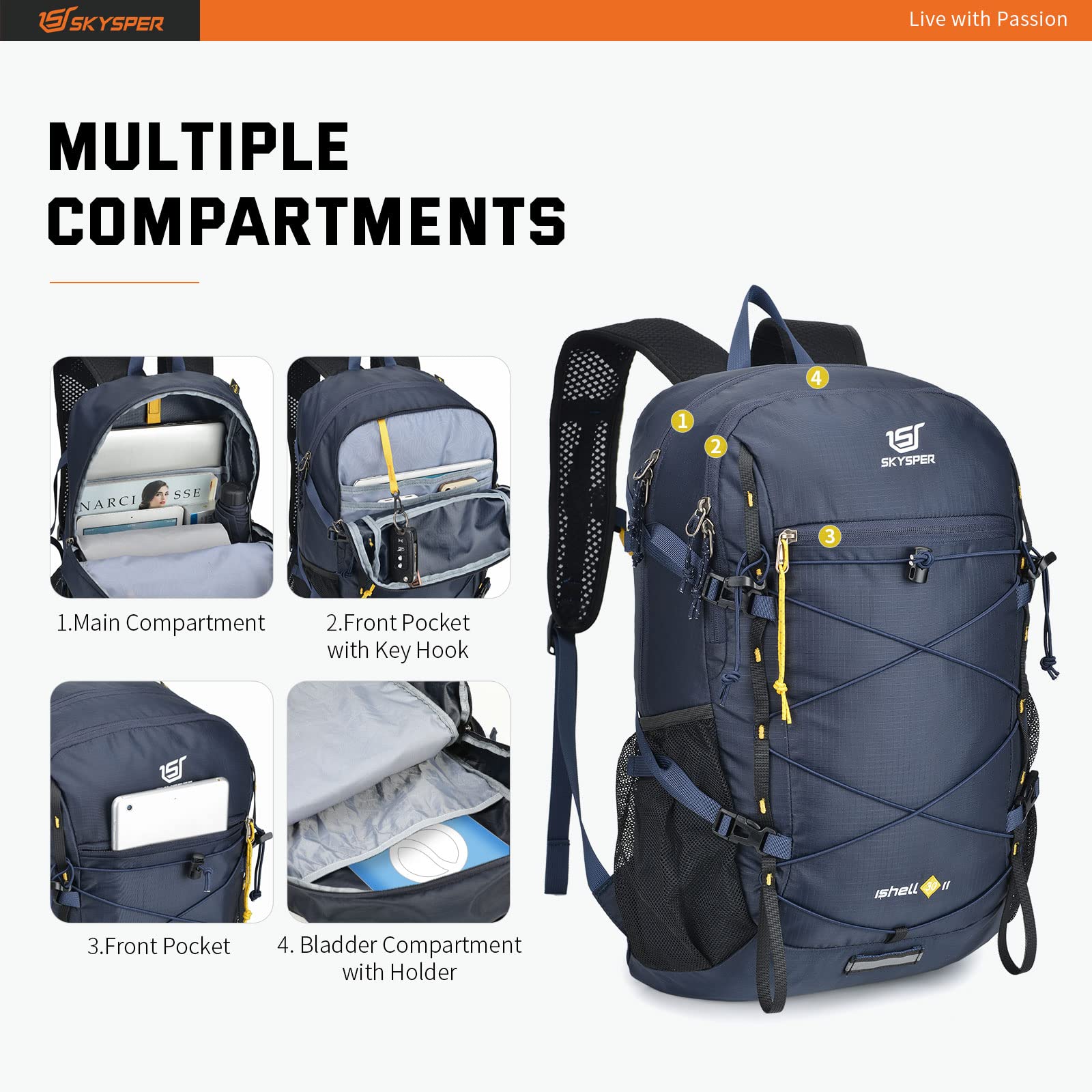 SKYSPER Packable Hiking Backpack 30L Lightweight Daypack Travel Backpacks for Women Men(Blue)