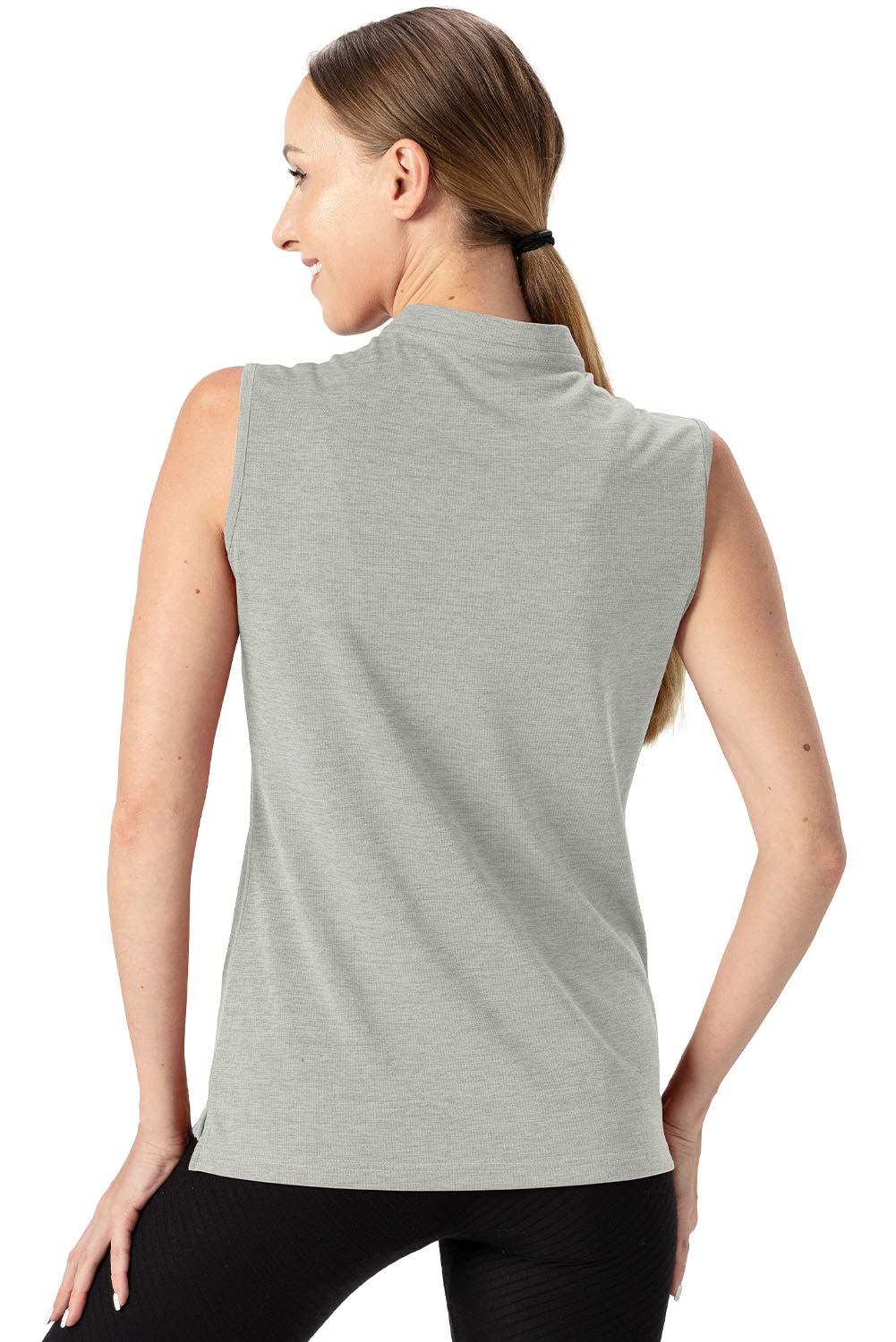 Rdruko Women's Sleeveless Golf Polo Shirts Zip Up Dry Fit Athletic Running Tank Tops UPF 50+(Silver Grey, US M)