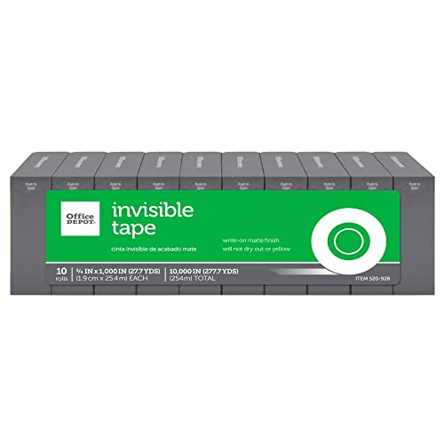 Office Depot Invisible Tape, 3/4in. x 1000in., Pack of 10, 0