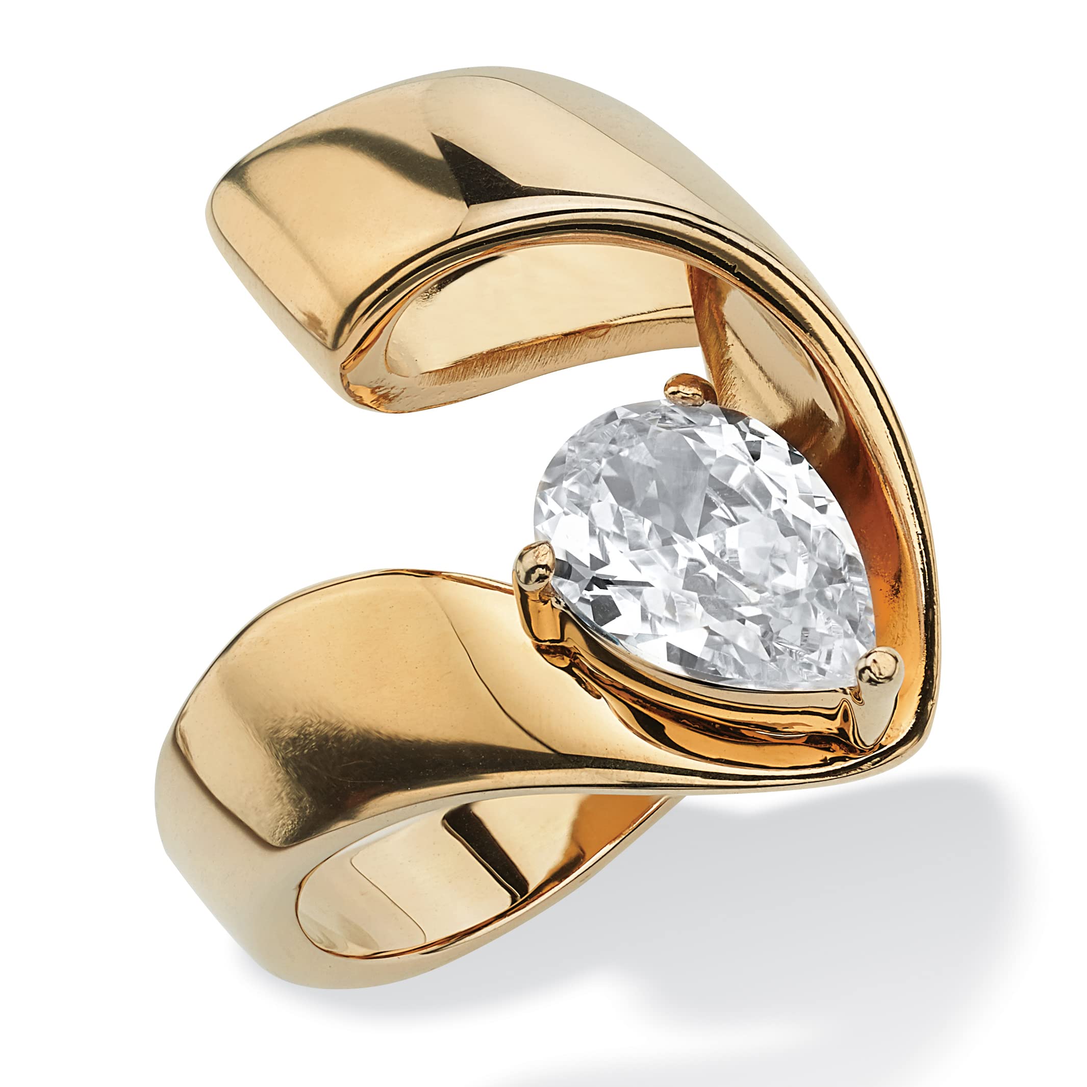 PalmBeach Yellow Gold Ion-Plated Pear Cut Cubic Zirconia Free Form Ring Sizes 6-10 Size 7