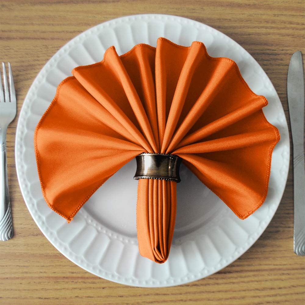 TableLinensforLess 17"x17" Polyester Cloth Napkins, Set of 6 (Pumpkin Orange) | Easy-Care, No-Iron Finish, Superior Color Retention, Machine Washable