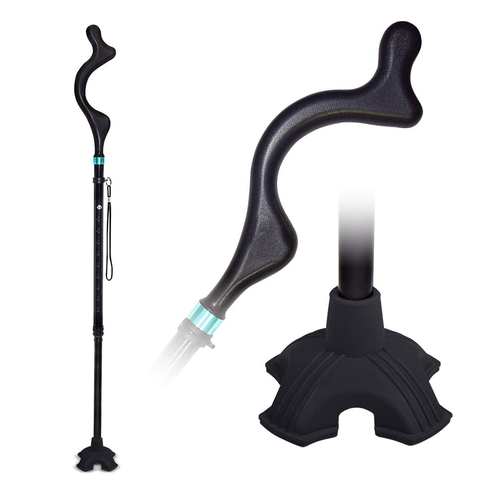 Posture Walking Cane, Portable Stand Straight, 10 Height Sturdy Lightweight Adjustable, Folding, Collapsible Walking Stick for Men & Women. self Supporting Base