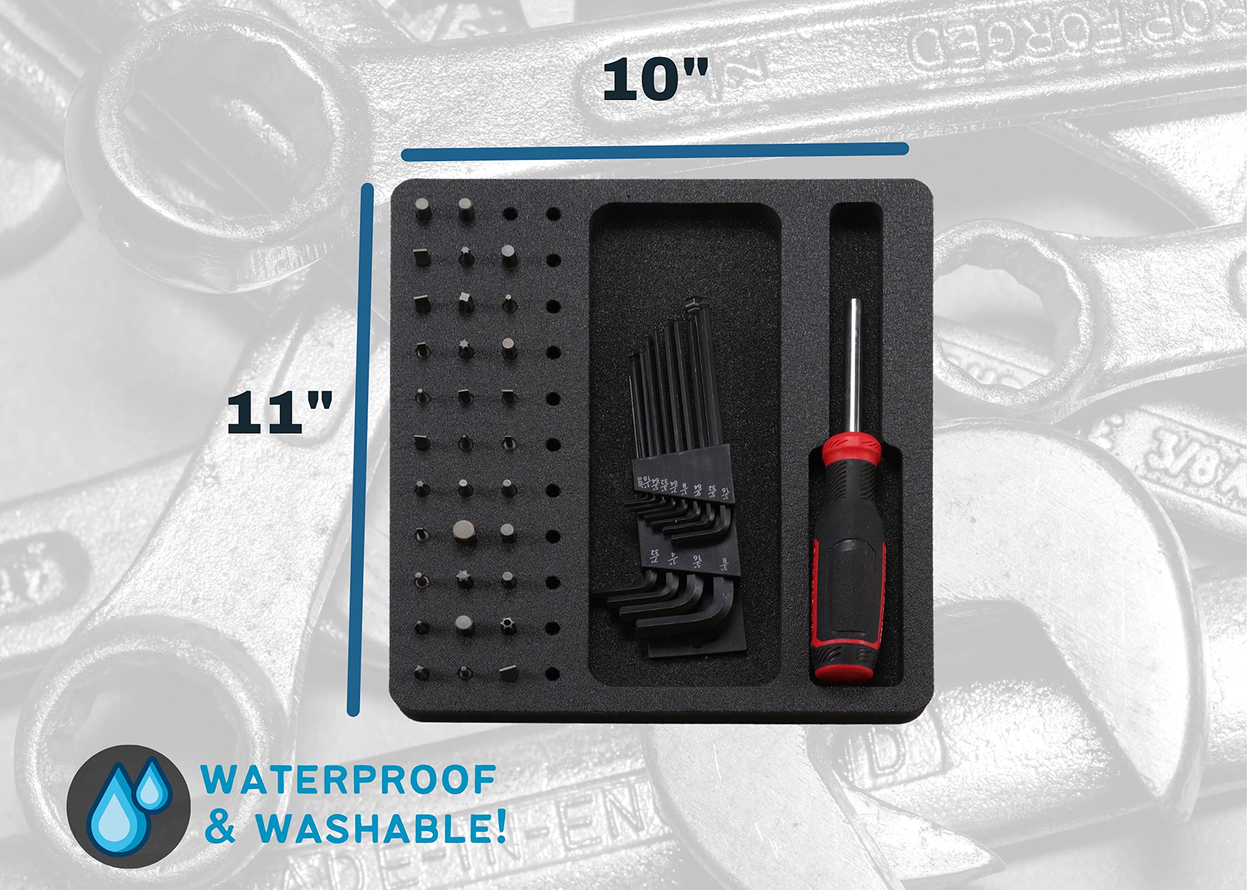 Polar Whale Tool Drawer Organizer Socketed Screwdriver Holder Insert Black Durable Foam Tray Holds Drivers Up To 10 Inches Holds 44 Bits Fits Craftsman Husky Kobalt Milwaukee Many Others
