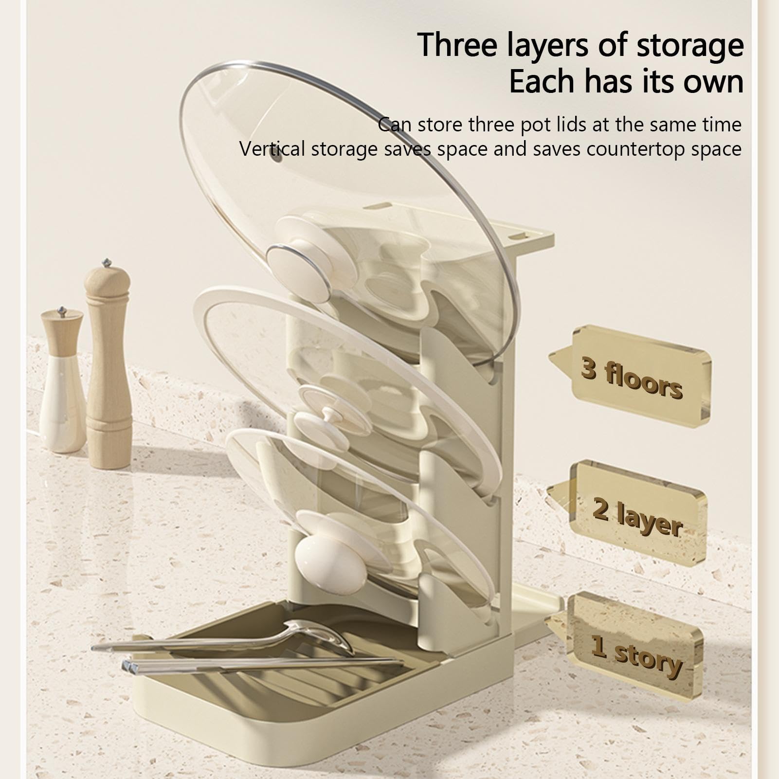 Pot Lid Holder, 11x7in Pan Lid Organizer Rack, Rust Proof Chopping Board Organizer Stand with Detachable Drain Tray, Space Saving Dish Plate Storage Organizer for Kitchen Countertop Cabinet