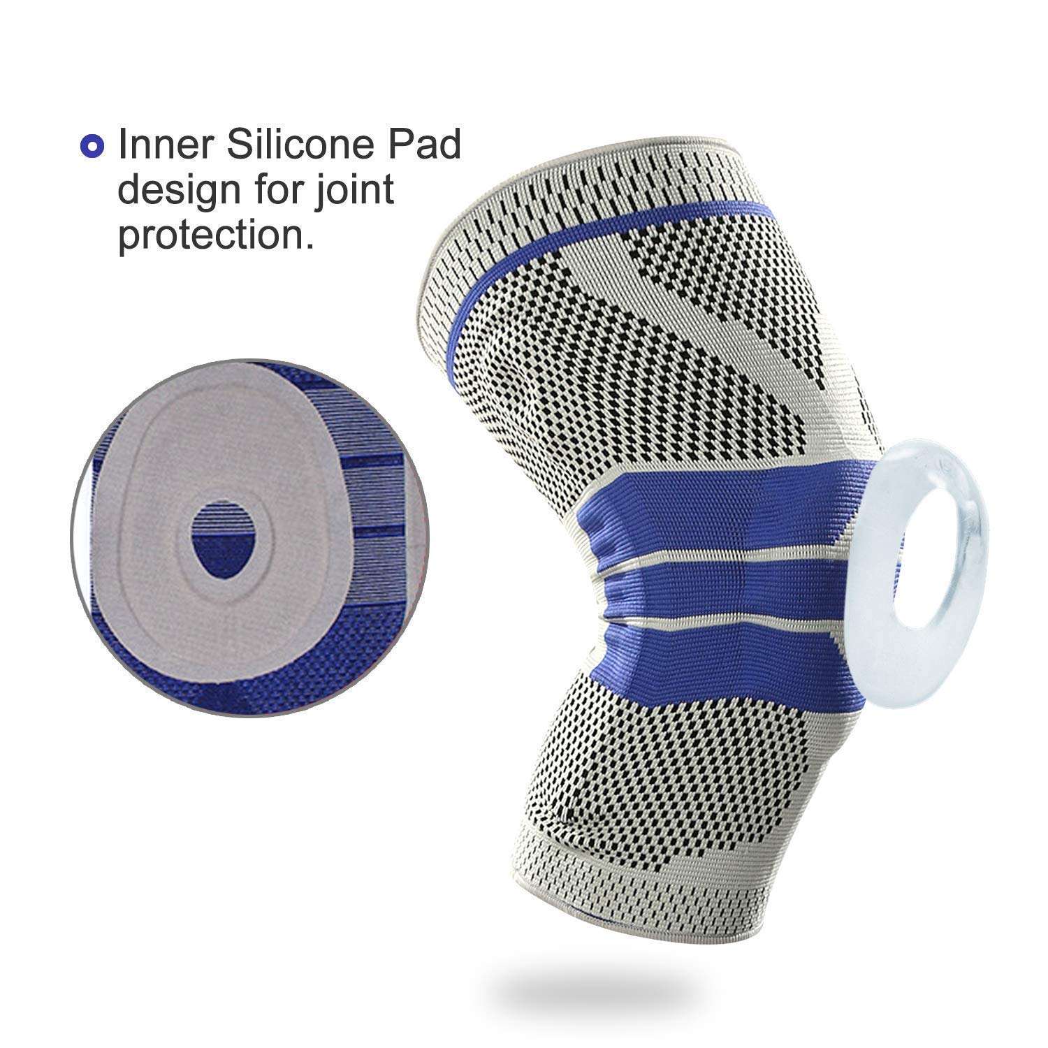 Topallnice 2 Pack Knee Brace Compression Sleeve, Elastic Knee Wraps Patella Stabilizer with Silicone Gel & Spring Support, Hinged Kneepads Protector Meniscus Tear Arthritis Running Men Women, Gray