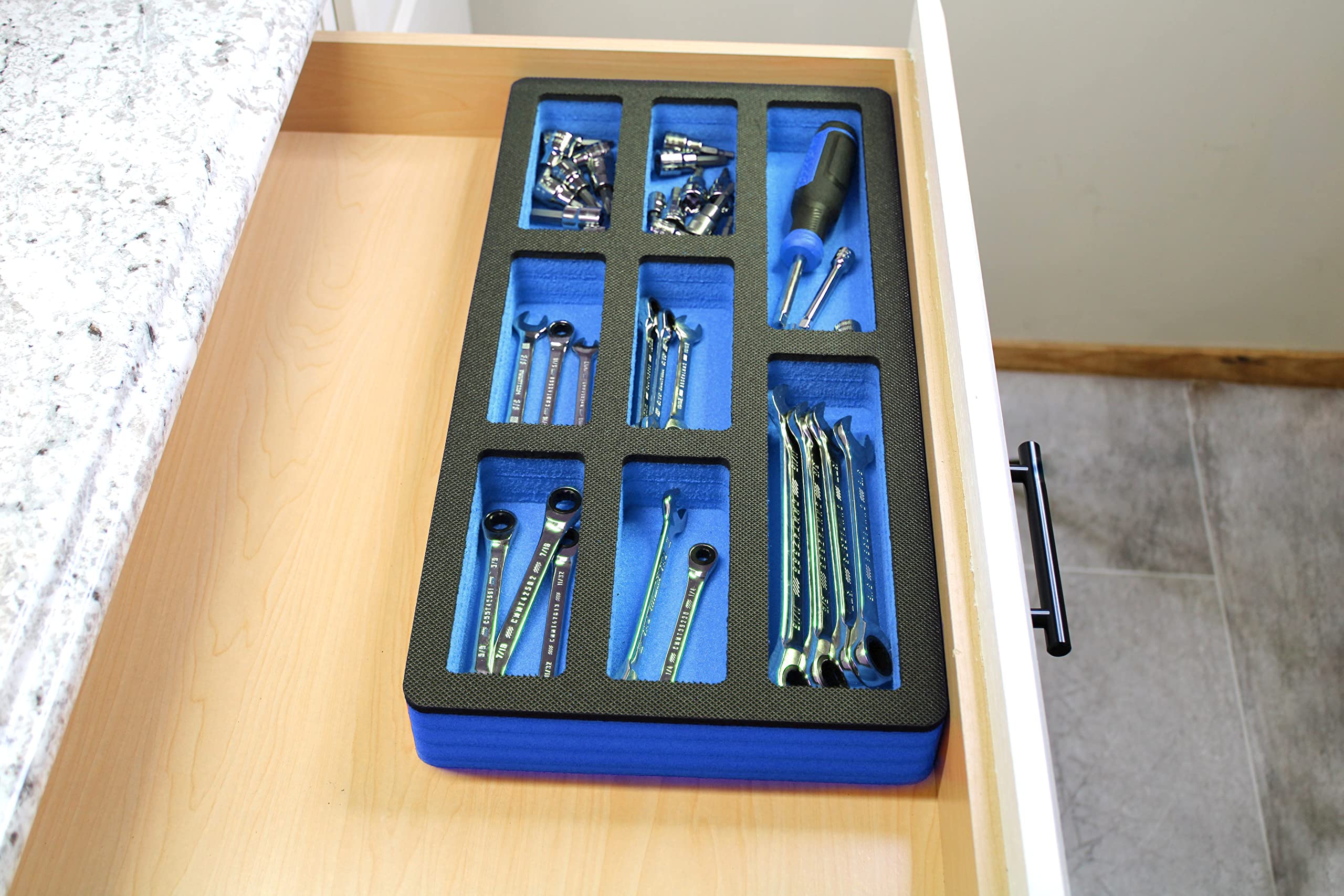 Polar Whale Tool Drawer Organizer Insert Blue and Black Durable Foam Strong Non-Slip Anti-Rattle Bin Holder Tray 20 x 10 Inches 8 Pockets Fits Craftsman Husky Kobalt Milwaukee and Many Others