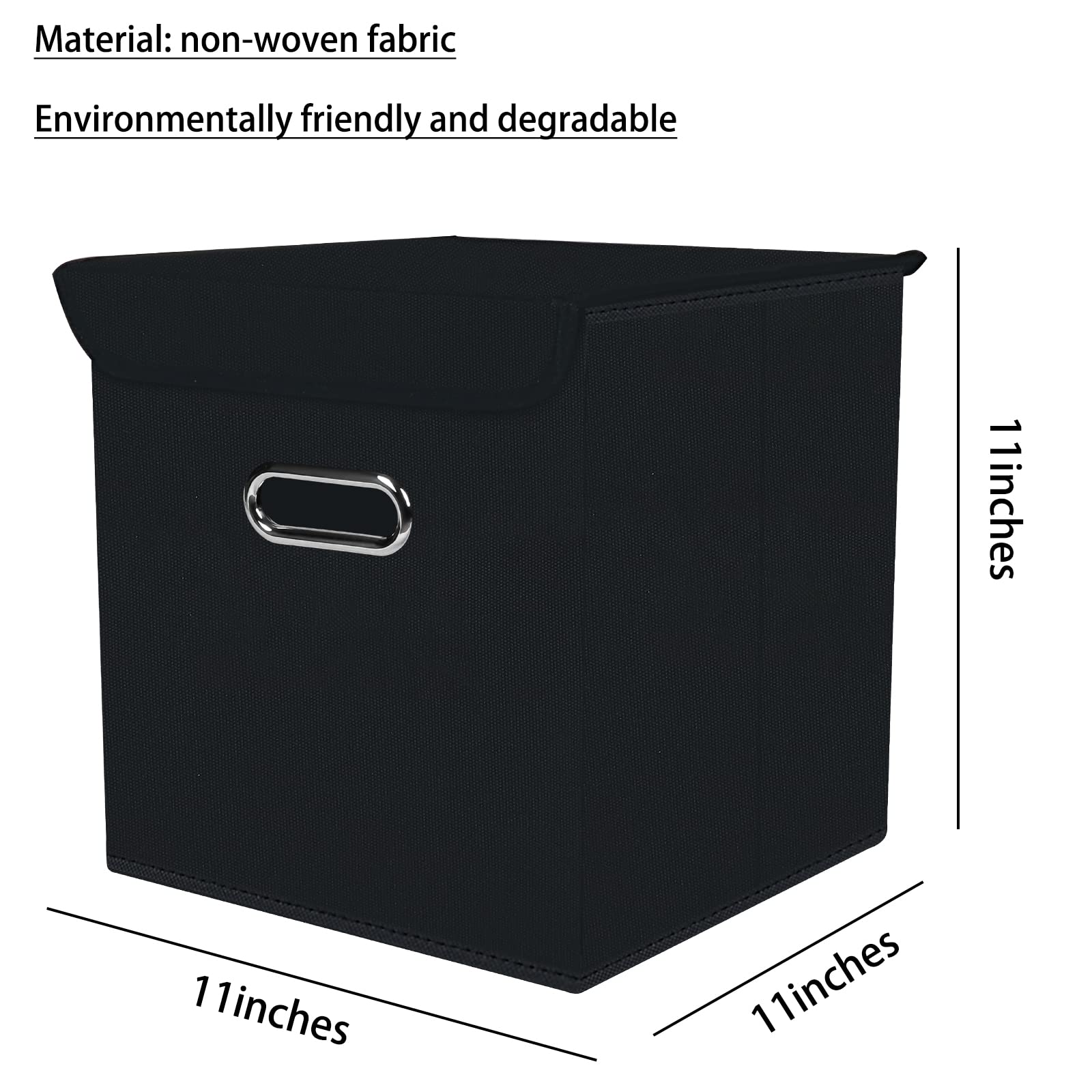 SEVENDOME Closet Organizers Fabric Storage Bins With Lids Collapsible Cube Storage Organizer Basket With Handles,Storage Boxes for Clothes Storage,Office Storage, Toys,3 Pack,(Black