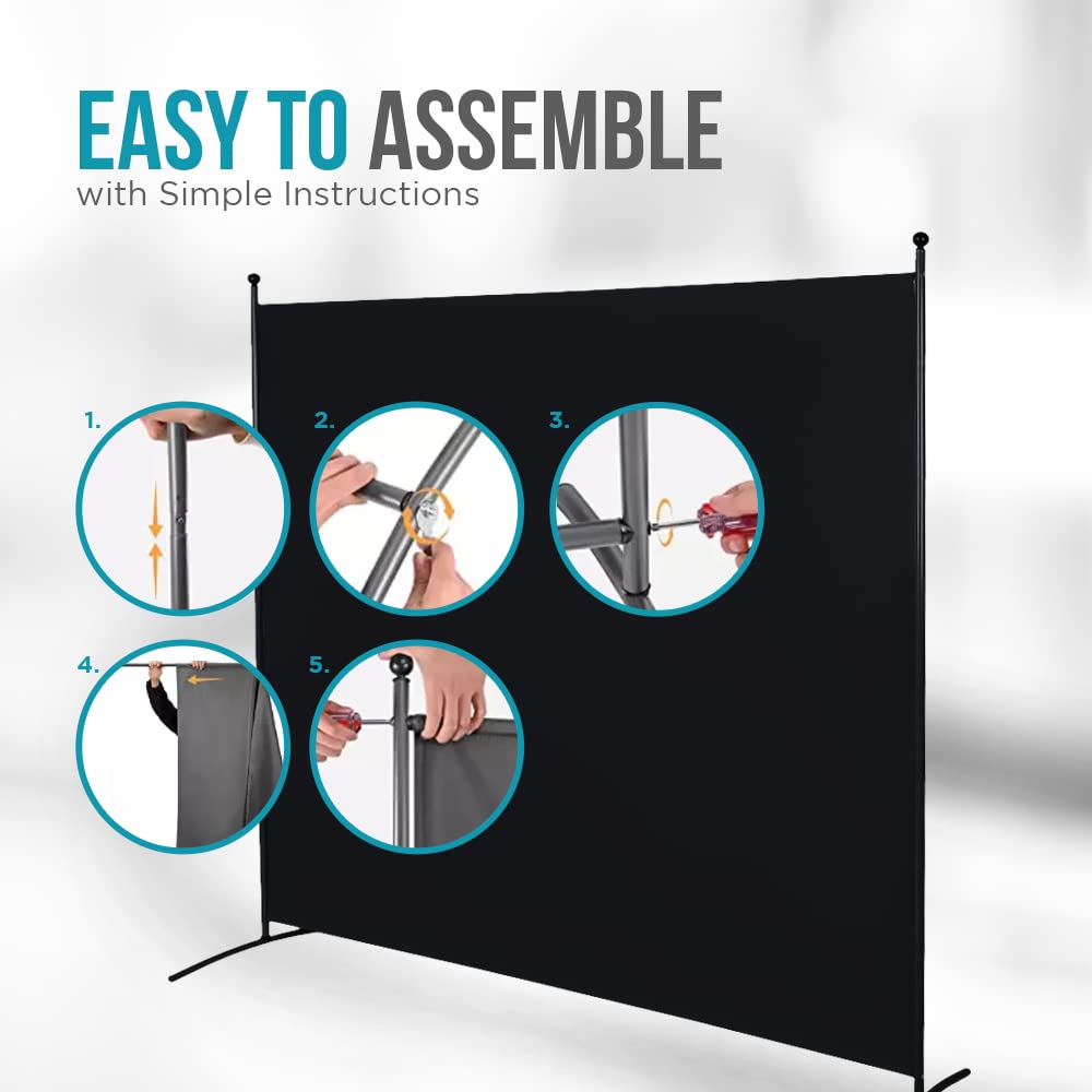 Steel-AID Single-Panel Privacy Room Divider – Folding Partition Privacy Screen for Office, Classroom, Dorm Room, Kids Room, Studio, Conference - 71" x 72" - Easy to Assemble, Freestanding & Foldable
