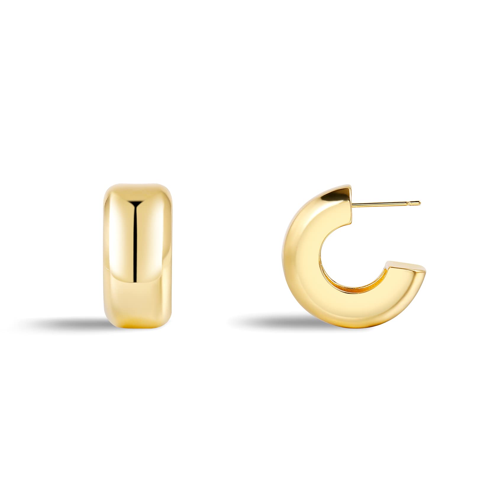 Thick Gold Chunky Hoop 14K Real Gold Plated Earrings Lightweight Hoops For Women (23.0 MM Gold Open Hoops)