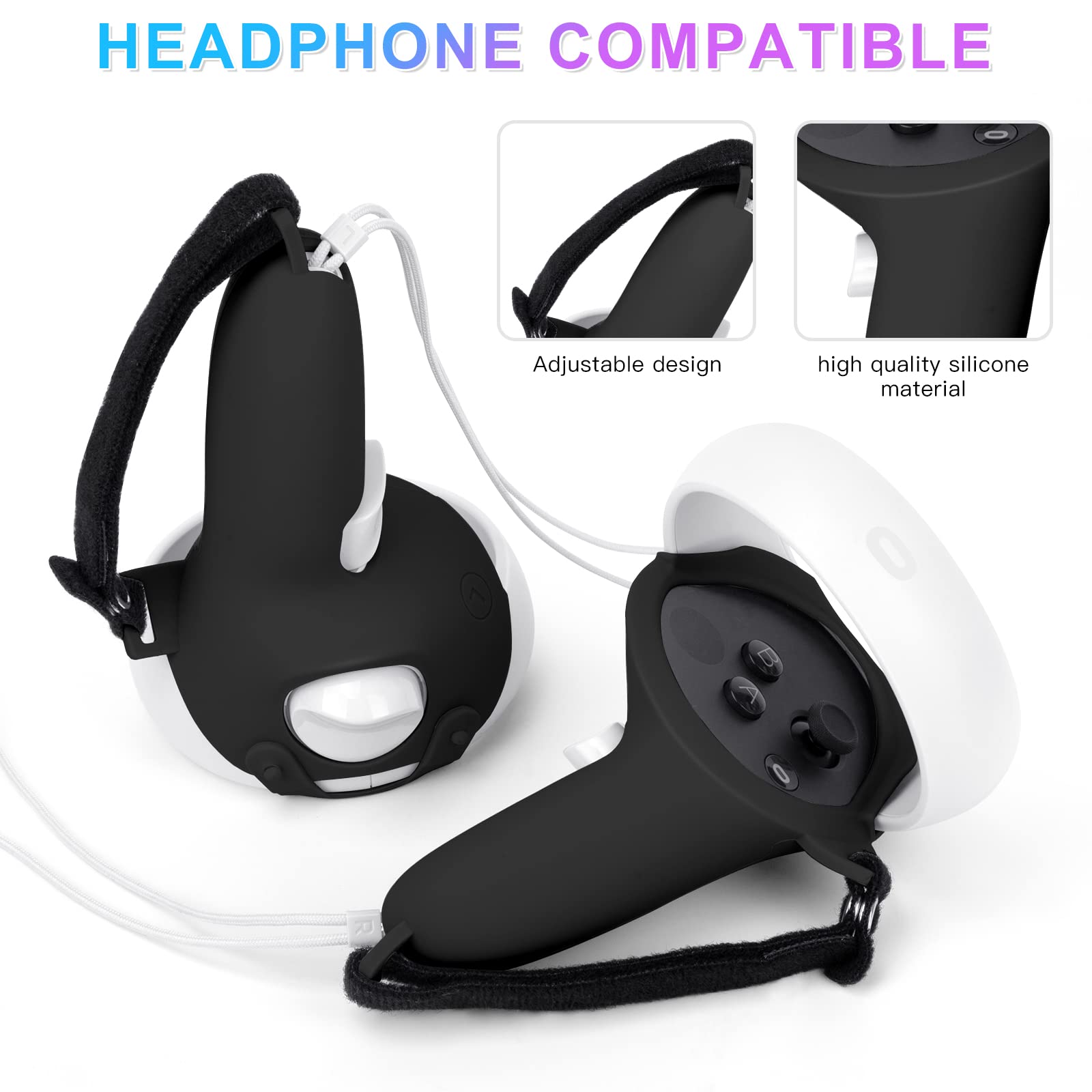Topcube VR Facial Interface for Oculus Quest 2 Accessories with Controller Grips Silicone Cover-Anti Light Leakage Sweatproof Quest 2 Face Pad Cushion Protective Kit (Black)