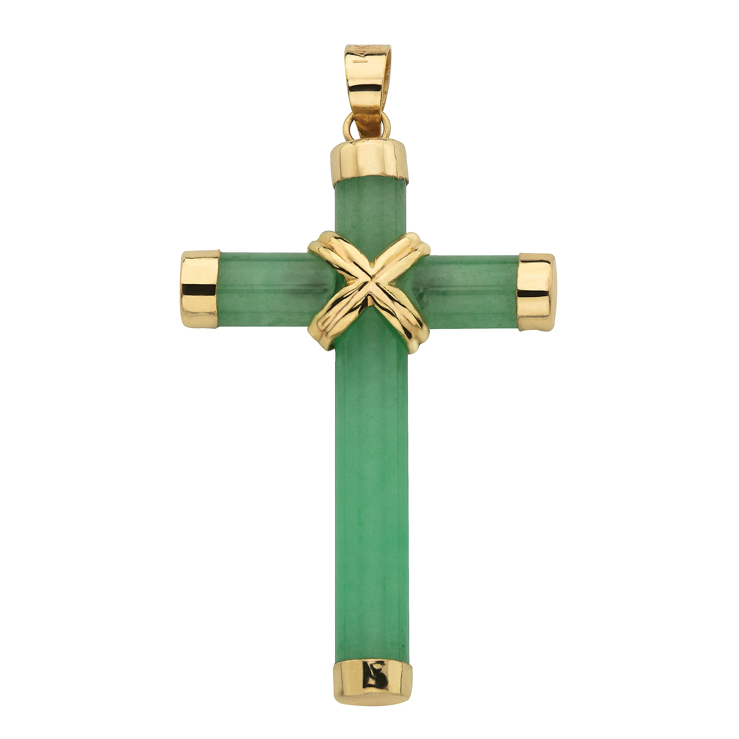 PalmBeach 10K Yellow Gold Genuine Green Jade Cross Pendant (38mm)