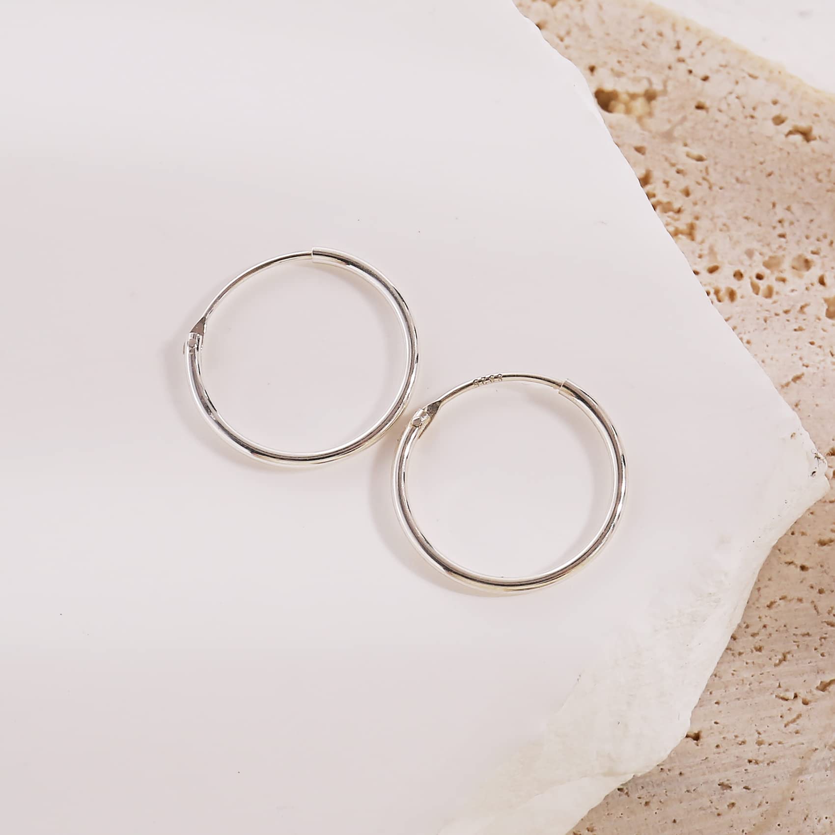 Thin 925 Sterling Silver Hoop Earring For Women Girls Men Hypoallergenic 16MM Lightweight Hoops