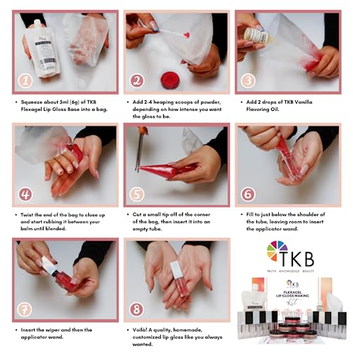 TKB Flexagel DIY Lip Gloss Making Kit| Make Your Own Lip Gloss| Moisturizing, High Shine, Crystal Clear| Vegan, Gluten and Cruelty free| Made in USA