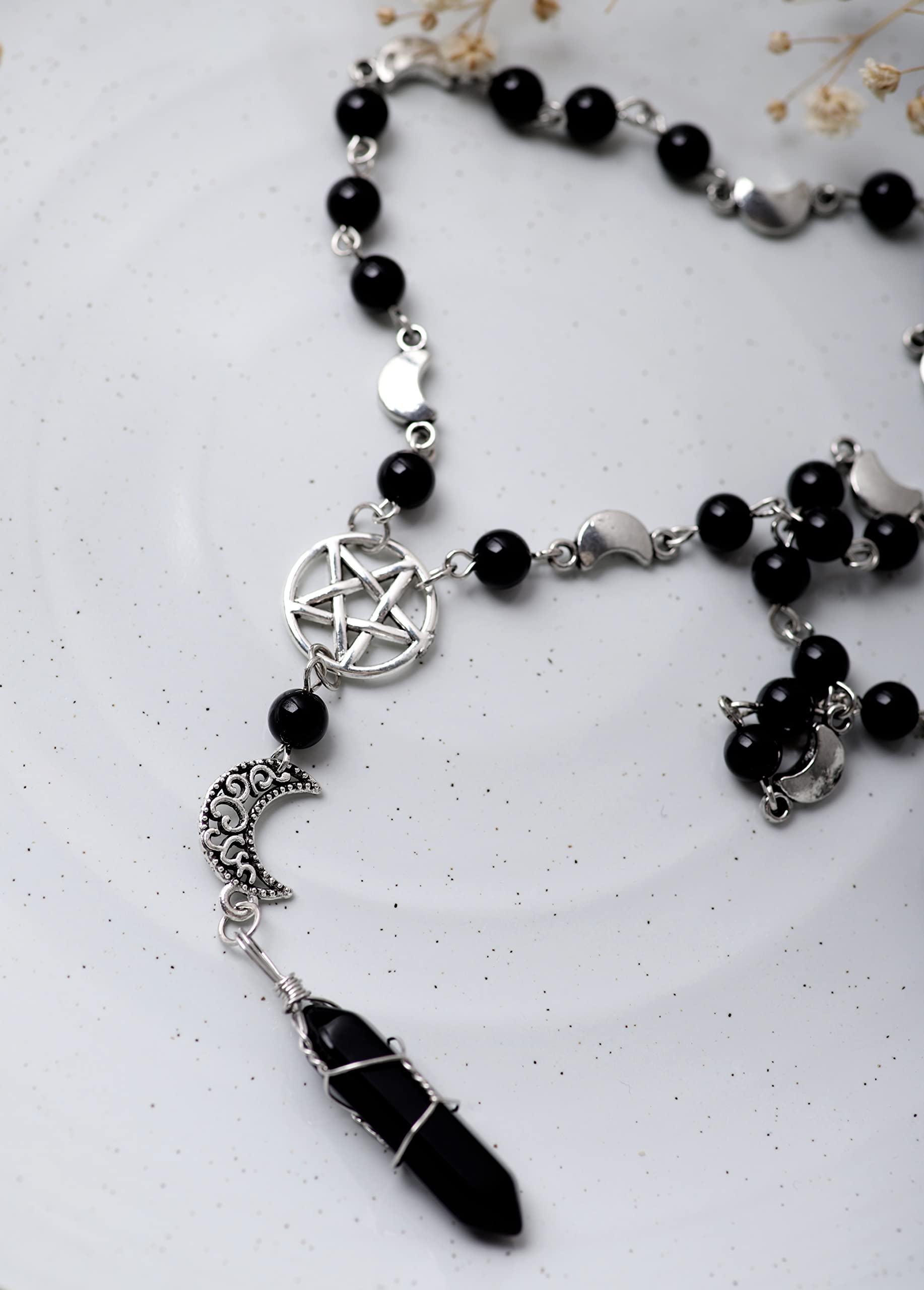 Sacina Gothic Crescent Moon Choker Necklace, Moon Sun Pendant, Goth Gift for Women, Christmas Gift for Women (Bead Moon Pentagram Crystal)
