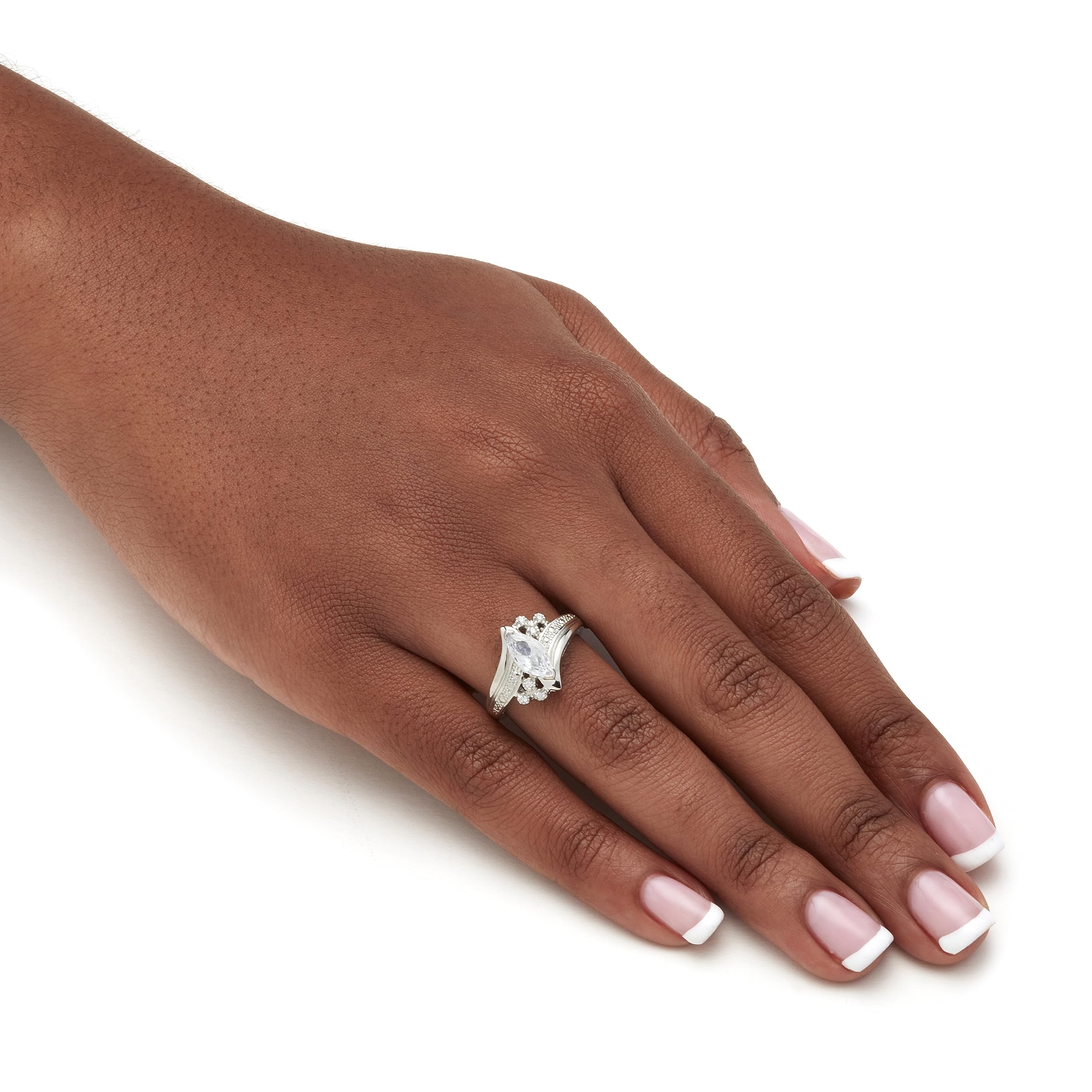 PalmBeach 14K Yellow Gold Plated or .925 Sterling Silver or Silvertone Marquise Cut Cubic Zirconia Bypass Engagement Ring Size 7