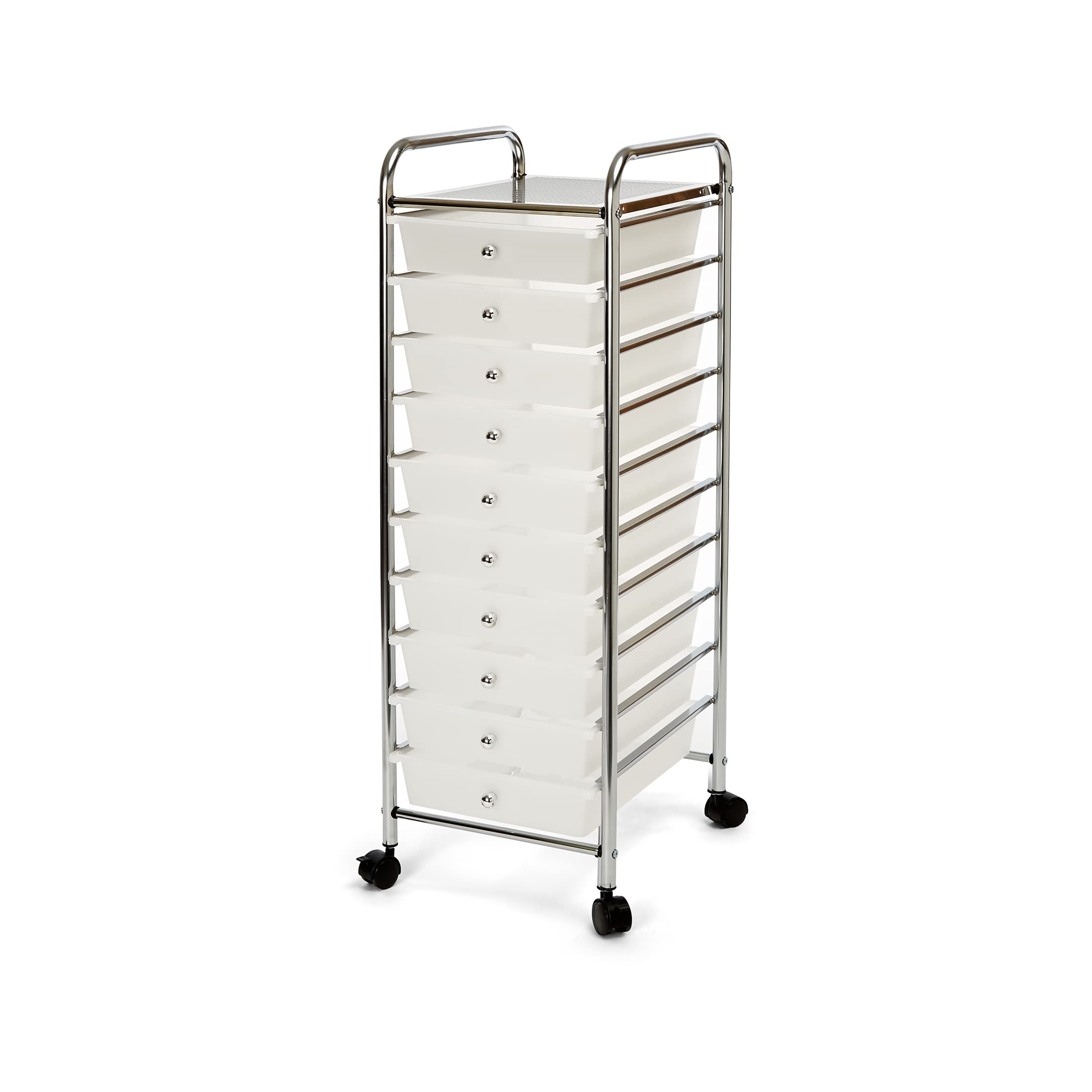 Seville Classics Rolling Utility Organizer Storage Cart, for Home Office, School, Classroom, Scrapbook, Hobby, Craft, 10 Drawer, Frost White