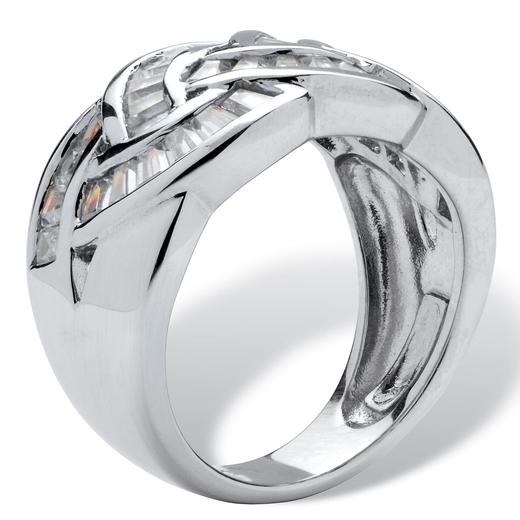 PalmBeach Platinum-plated Sterling Silver Baguette Cubic Zirconia Channel Crossover Ring Sizes 5-10 Size 8