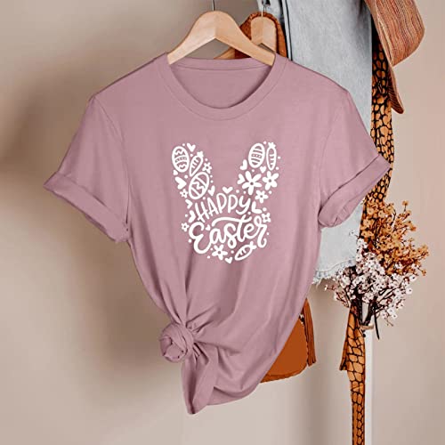 Workout Tops for Women Rabbit Graphic Easter Shirts Short Sleeve Loose T-Shirts Round Neck Classic Tops Tees