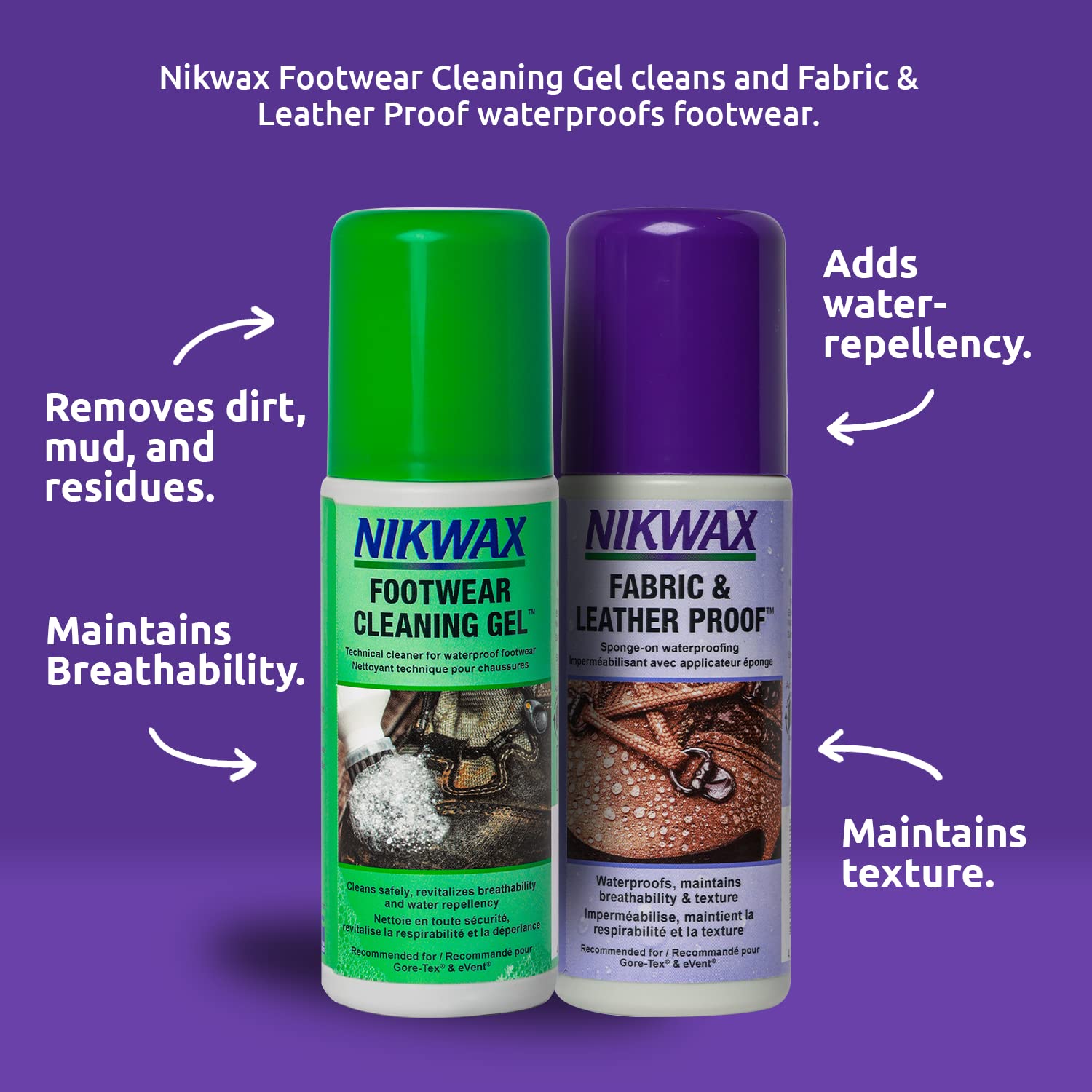 Nikwax Fabric & Leather Footwear Cleaning and Waterproofing DUO-Pack, Sponge-On