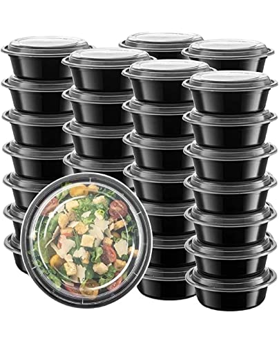 VeZee 48 oz. Black Round Plastic Meal Prep Containers with Clear Dome Lids| Bento Box, BPA Free, Stackable, Microwave/Dishwasher/Freezer Safe|10CT