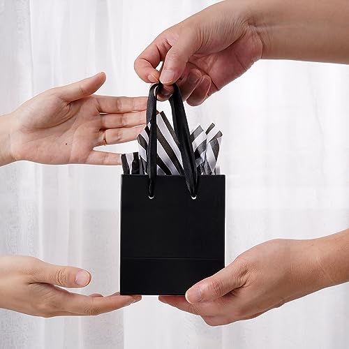 Plauthus 16 Pack Mini Black Gift Bags with Handles & Tissue Paper, Small Gift Bags Bulk for Wedding, Bridal, Birthday, Holiday (4.5β x4β x2.75β)