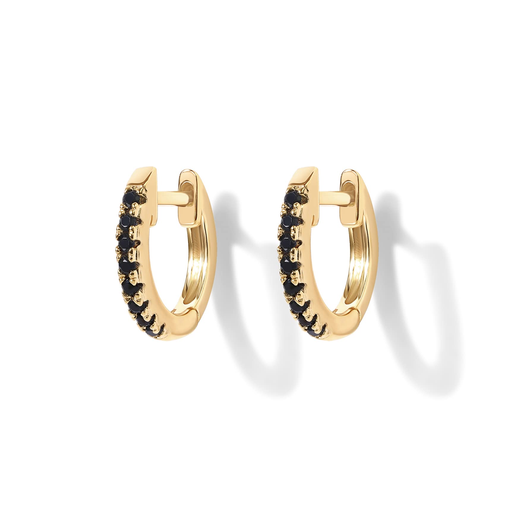 PAVOI 14K Gold Plated Sterling Silver Post Huggies | Cubic Zirconia Huggie Earrings for Women | Black Stones, Yellow Gold