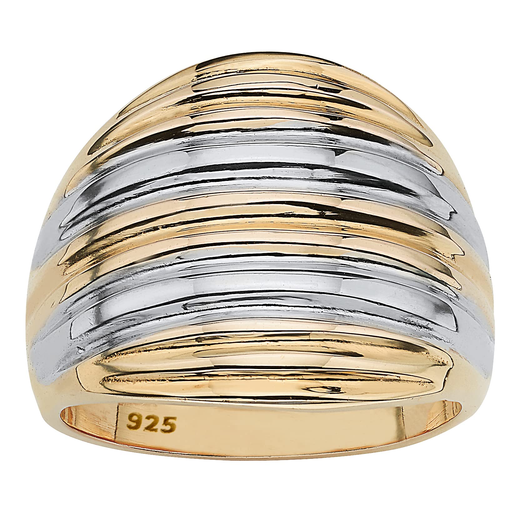PalmBeach Jewelry Yellow Gold-plated Sterling Silver Two Tone Ring (5.5mm) Sizes 7-10 Size 7