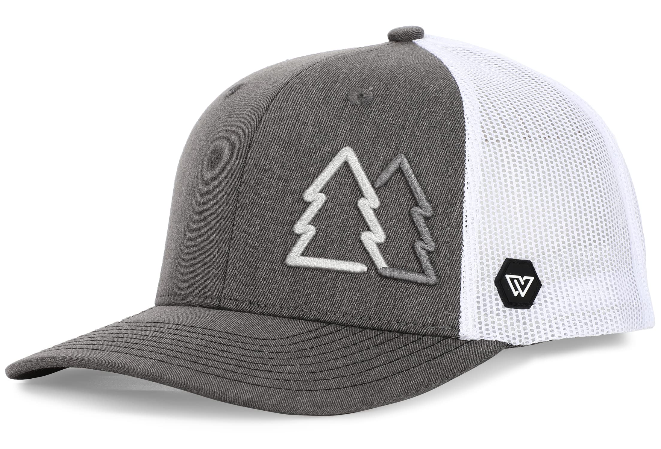 WUE Simple Pine Trees Trucker Hats for Men Adjustable Snapback Mesh Cap Great for Outdoors (Charcoal HEA/White) (Charcoal HEA/White)