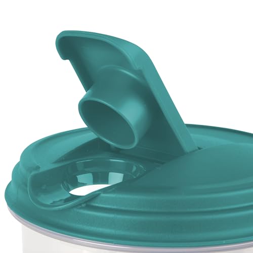 Sterilite 2 Qt Round Pitcher, Spout and Handle for Easy Pouring of Water or Juice, Plastic, Dishwasher Safe, Clear w/Teal Lid, 6-Pack