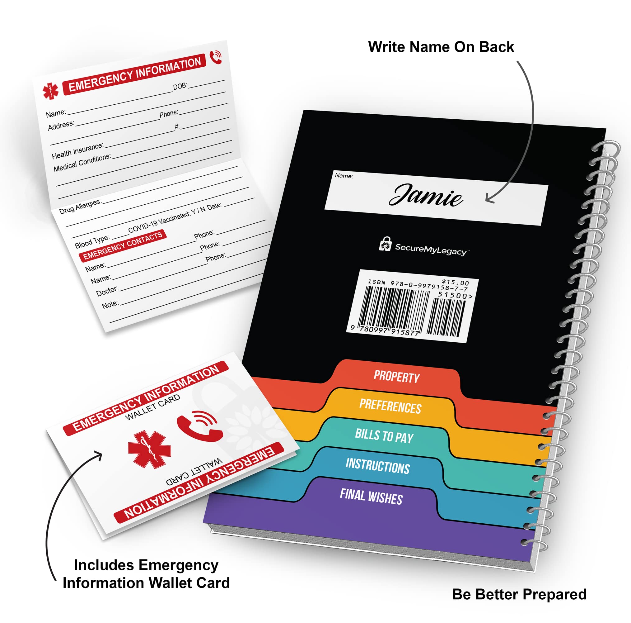 Personal Emergency Information Recorder Notebook Plus a Blank 4 GB USB Flash Drive - Record Passwords, Emergency Contacts, Medical, Financial, Insurance, End of Life Plan and Store Digital Files