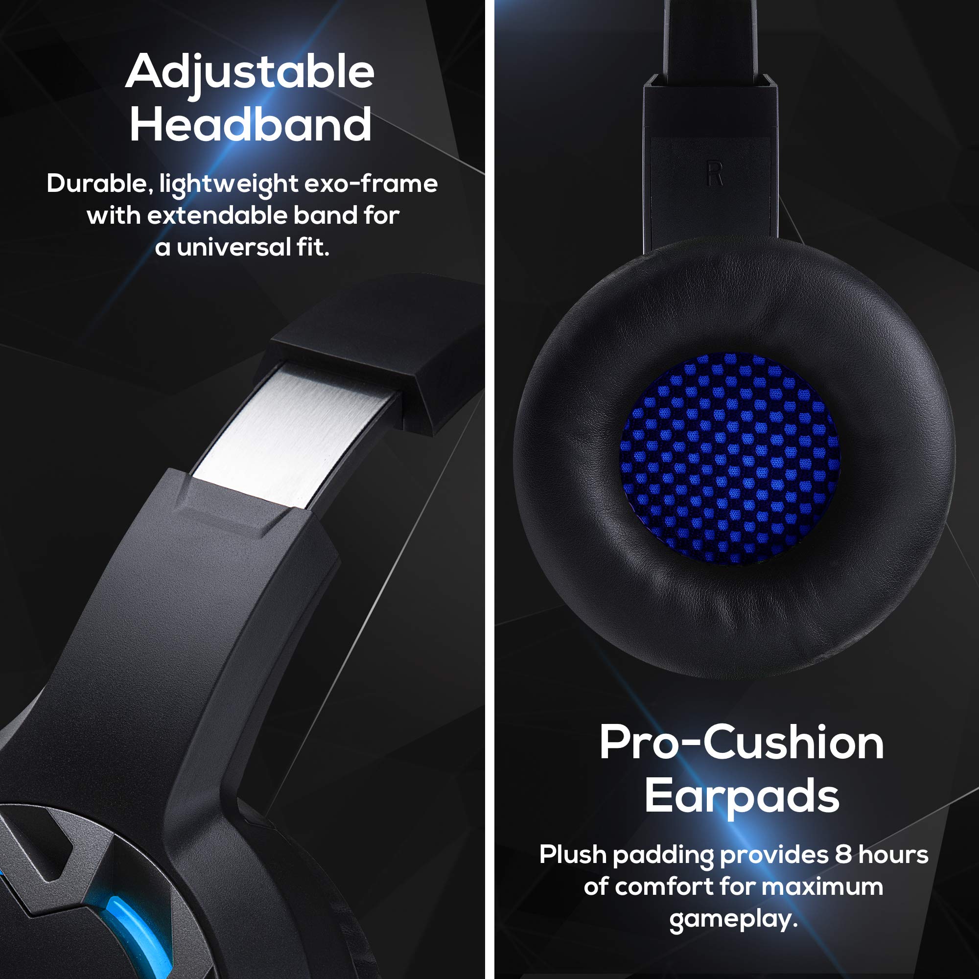 PHENOM LED Comfortable Noise-Isolating Gaming Headset with Microphone Immersive Audio and Volume Control | Works with Xbox One, PC, PS4 and Nintendo Switch (Blue)