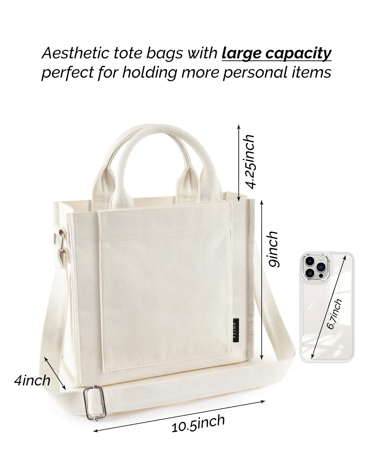 Prite Tote Bag for Women Canvas Crossbody Bag Shoulder Bag Handbag Satchel Hobo bag with Pockets