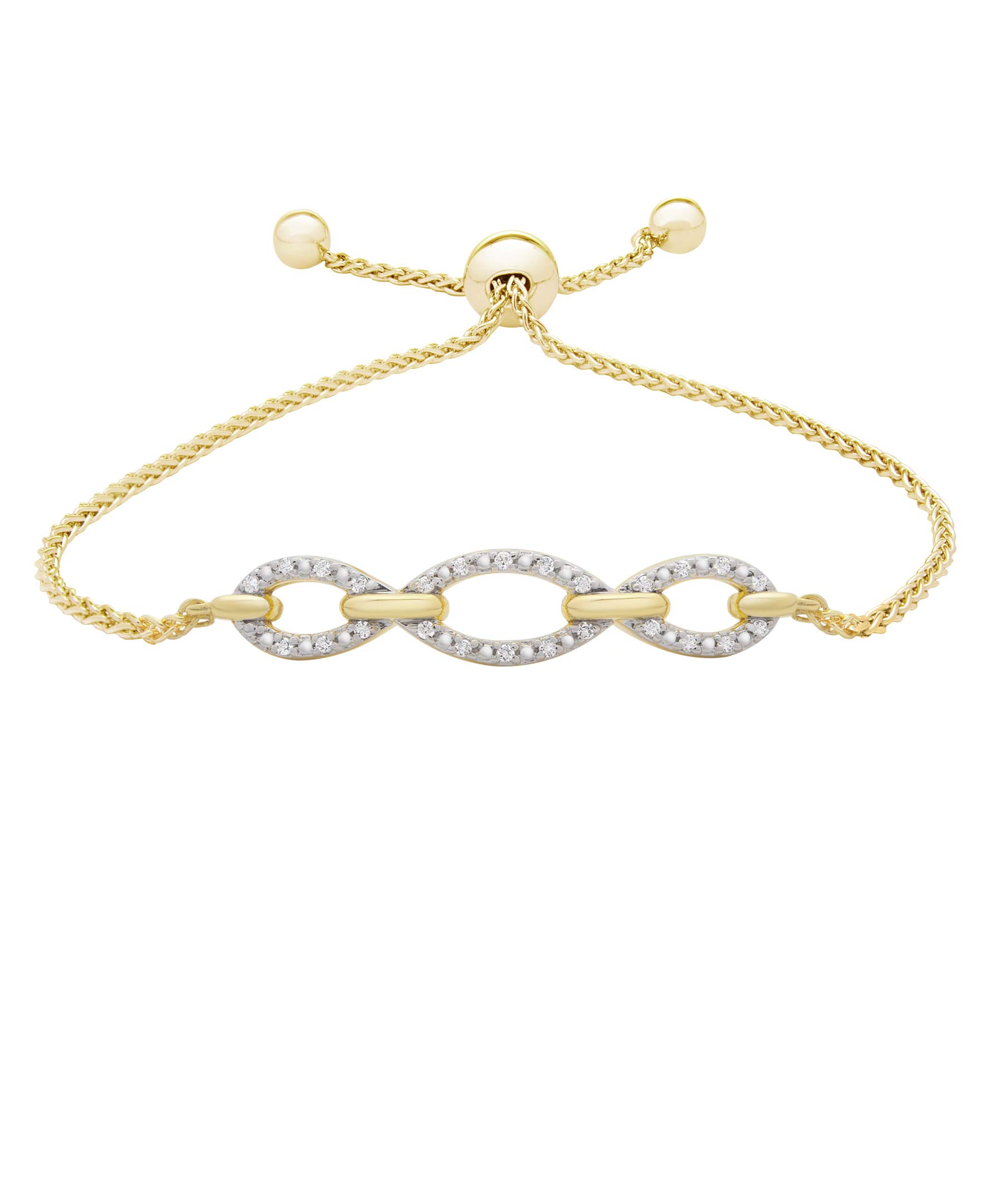 Timeless Love Sterling Silver Gold-Plated 1/10ct. t.w. Diamond Curb Link for Women, Adjustable Bolo Bracelet 10", Dainty Jewelry for Women, Womenâs Fashion Bracelets, Diamond Luxury Bangle for Women