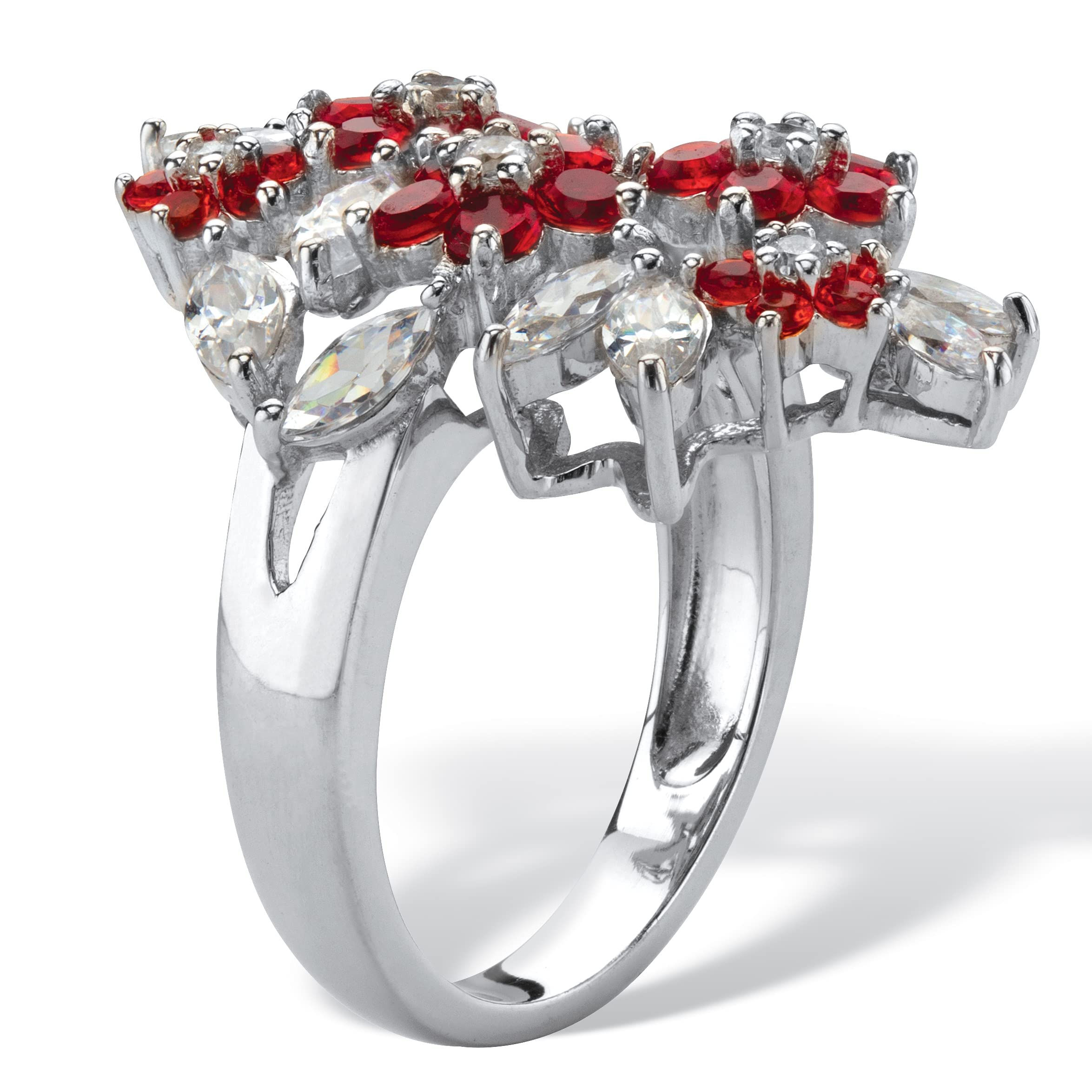 PalmBeach Silvertone Marquise Cut Cubic Zirconia Floral Cluster Ring Sizes 6-10 Size 8