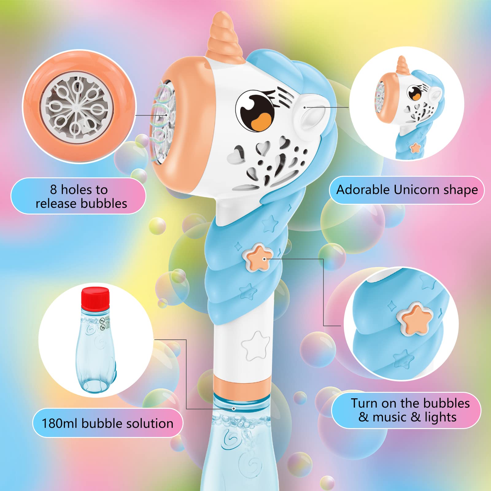 OUYOFI Automatic Bubble Wand for Kids,Chicks Bubble Machine for Toddler,Outdoor Bubble Toy for Age 3-5,Battery Operated Bubble Wand with LED Light & Music