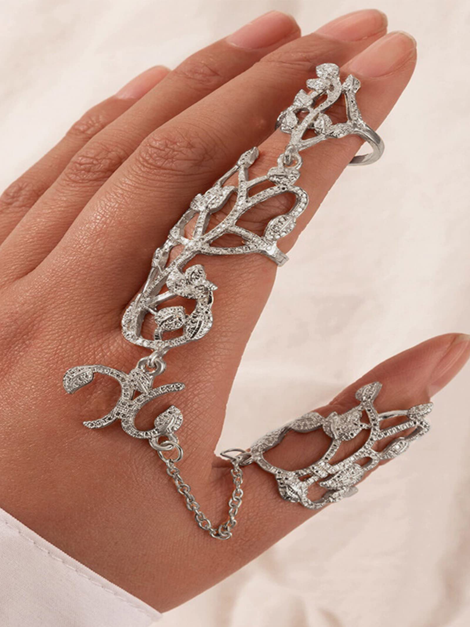 YANCHUN Women Charm Leaf Full Finger Ring