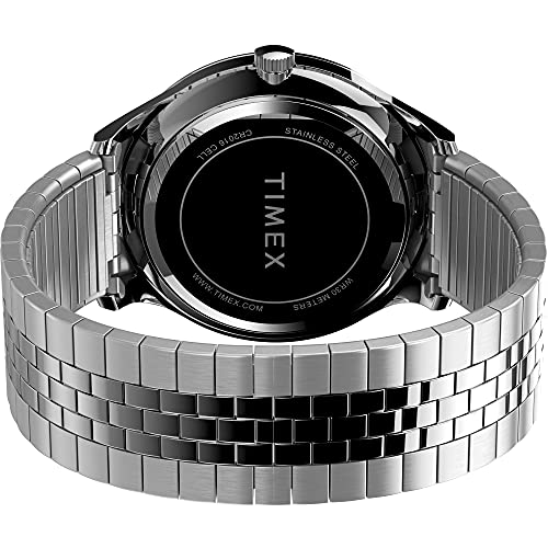 Timex Men's Modern Easy Reader 40mm Watch โ Silver-Tone Case Black Dial with Stainless Steel Expansion Band