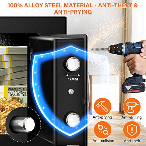 Thmosz Small Safe Box for Money, 0.25 Cuft Mini Home Safe with Fireproof Waterproof Money Bag, Digital Safe with Combination Lock, Money Safe Box for Home Hotels Business (Black)