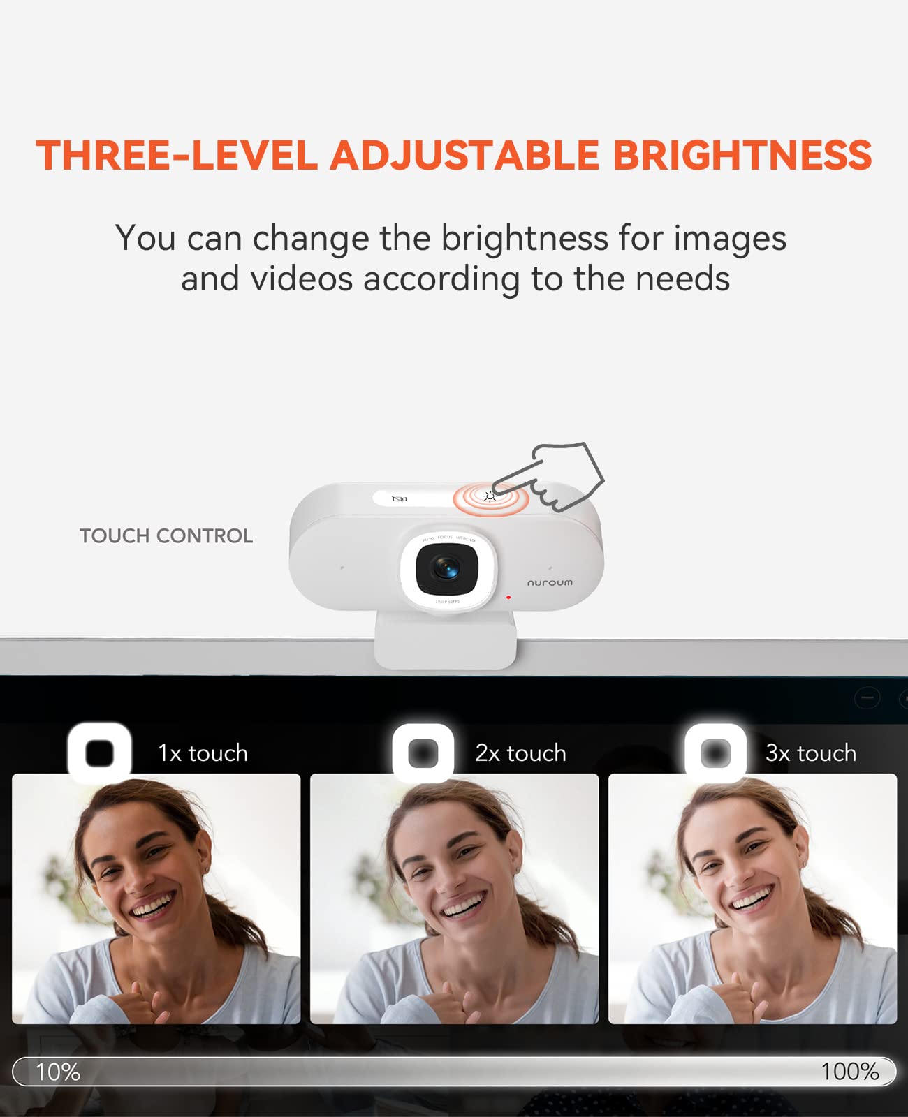 NUROUM V15-AFL 2K Webcam for Streaming, 1080p 60FPS AutoFocus Web Camera with Adjustable Fill Light and Privacy Cover, 75°FOV Dual Microphone USB FHD Computer Camera, Plug and Play