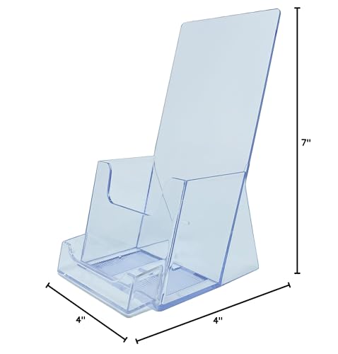 YOUNI (2 Pack) 4" Wide Tri-Fold Booklet Brochure with Business Card Holder - Clear Acrylic Counter-top Organizer