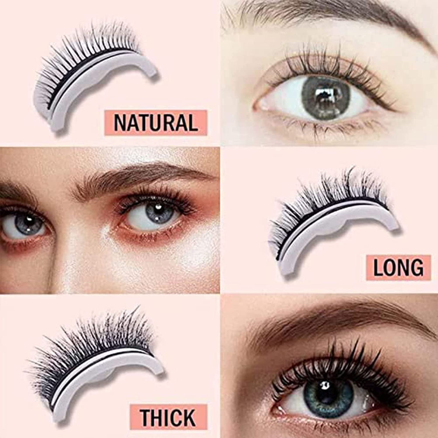 Self-Adhesive Eyelashes, (2Pairs) Reusable Self-Adhesive Eyelashes (2Pairs Natural)