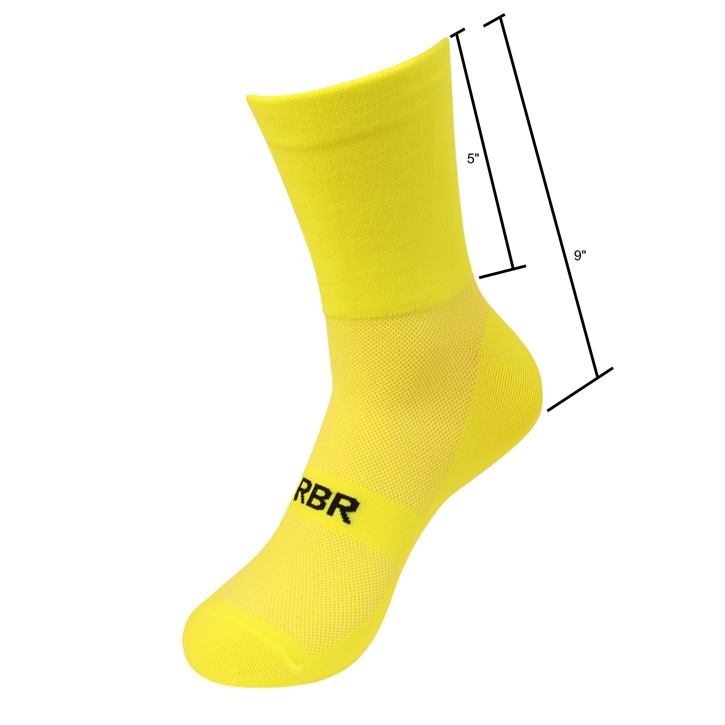 RBR Cycling Running Sports Socks Men Size 9-12 High Visibility Fluorescent 3 Pack (yellow)