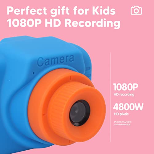 Selfie Camera Toy, Portable Front Rear Lens Kids Digital Camera USB Rechargeable with 32G Card for Outdoor (Blue)