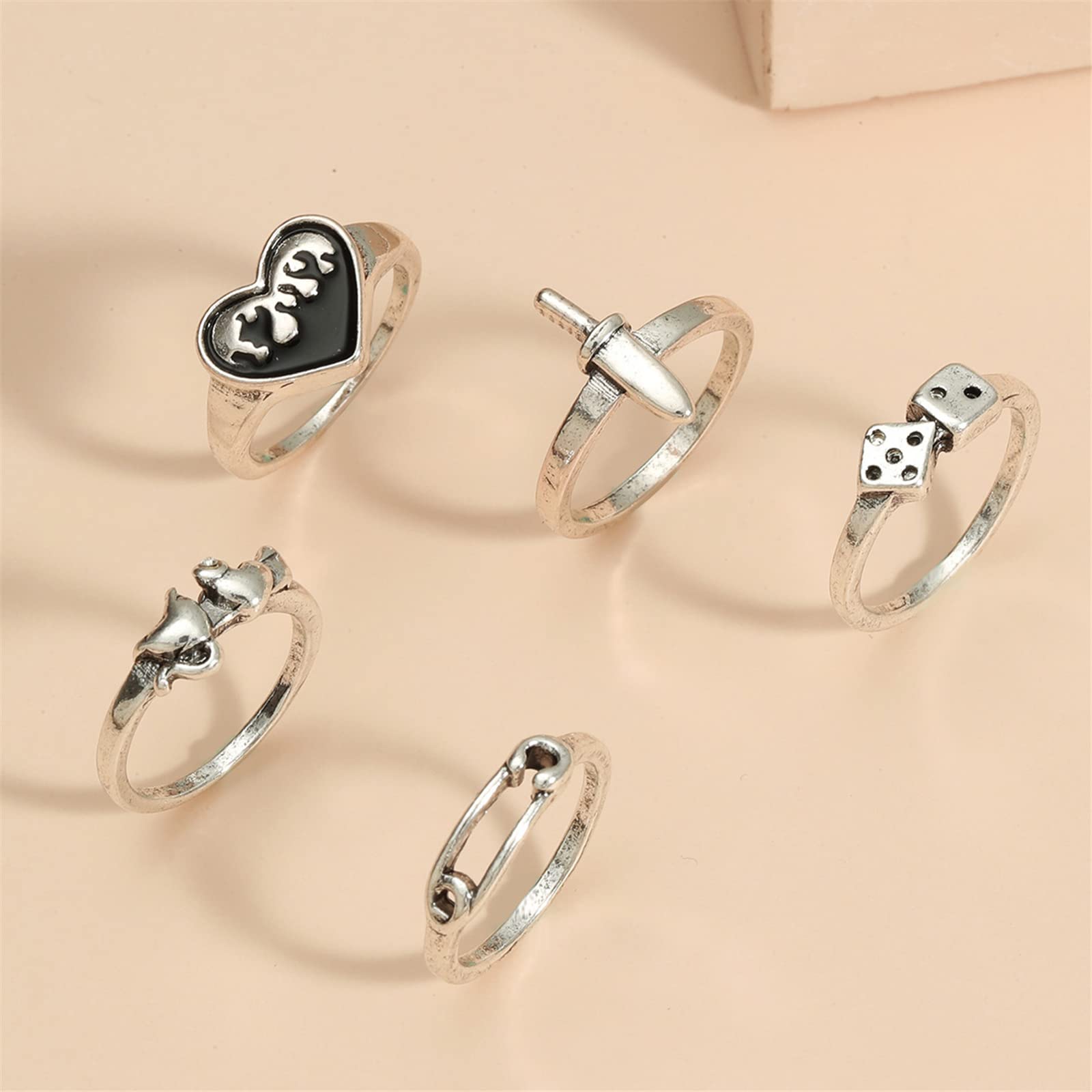 WCRAZYE 10pcs Chain Finger Rings for Women Men Adjustable Cool Punk Gothic Rings Cross Butterfly Knuckle Rings Vintage Statement Stackable Rings Set (10 Chain Rings)