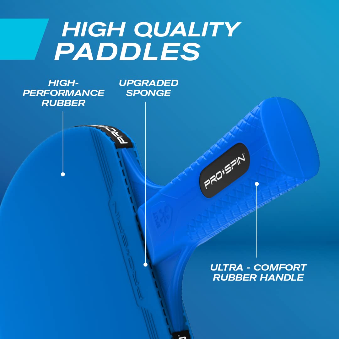 PRO SPIN All-in-One Portable Ping Pong Paddle Set | Ultra-Comfort Paddles | Table Tennis Set | Retractable Ping Pong Net (Up to 72" Wide) | 3-Star Balls | Storage Case | Game Table | Gift