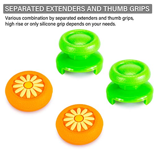 Playrealm FPS Thumbstick Extender & 3D Texture Rubber Silicone Grip Cover 2 Sets for PS5 Dualsenese & PS4 Controller (Daisy Orange)