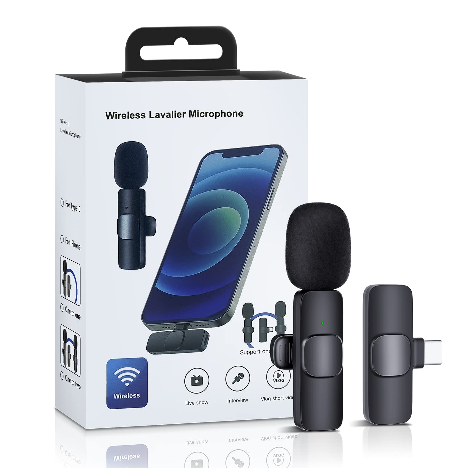 YASHINE Professional Wireless Microphone for Android,Ttpe-C Wireless Microphones, Plug-Play 2.4G Wireless Microphones, Live Stream, YouTube, Facebook, TikTok