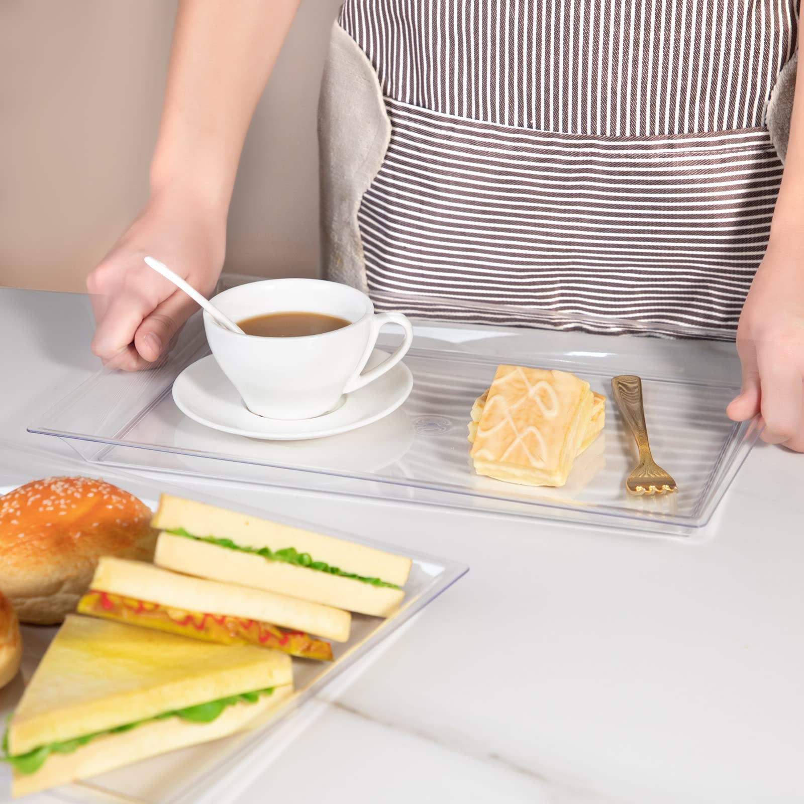 YOUBET 8 Pack Clear Plastic Serving Tray-15" x 10" Rectangle Food Trays- Disposable Serving Platter- Clear Disposable Serving Platter for Halloween/Thanksgiving/Christmas