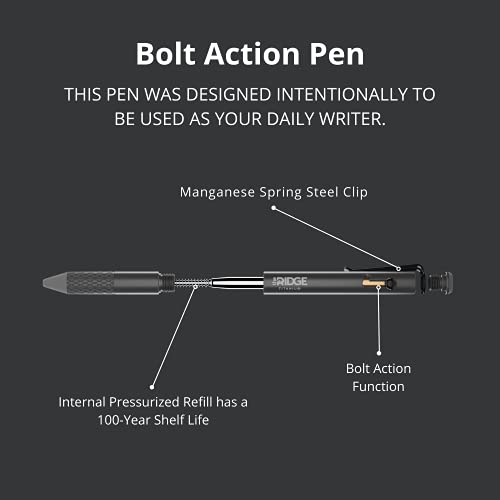 The Ridge Bolt Action Ballpoint Pen | Metal Retractable Compact Writing Instrument | Textured Grip & Internal Pressurized Refill | Titanium